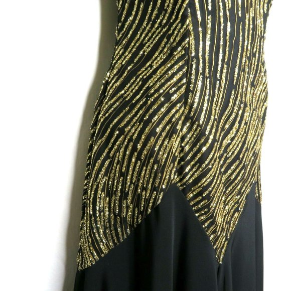 New Leaf | Dresses | Vintage Black Evening Gown Slip Dress S Sheer Gold ...